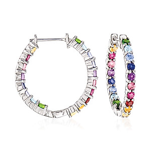 Ross-Simons Gemstone Hoop Earrings in Sterling Silver