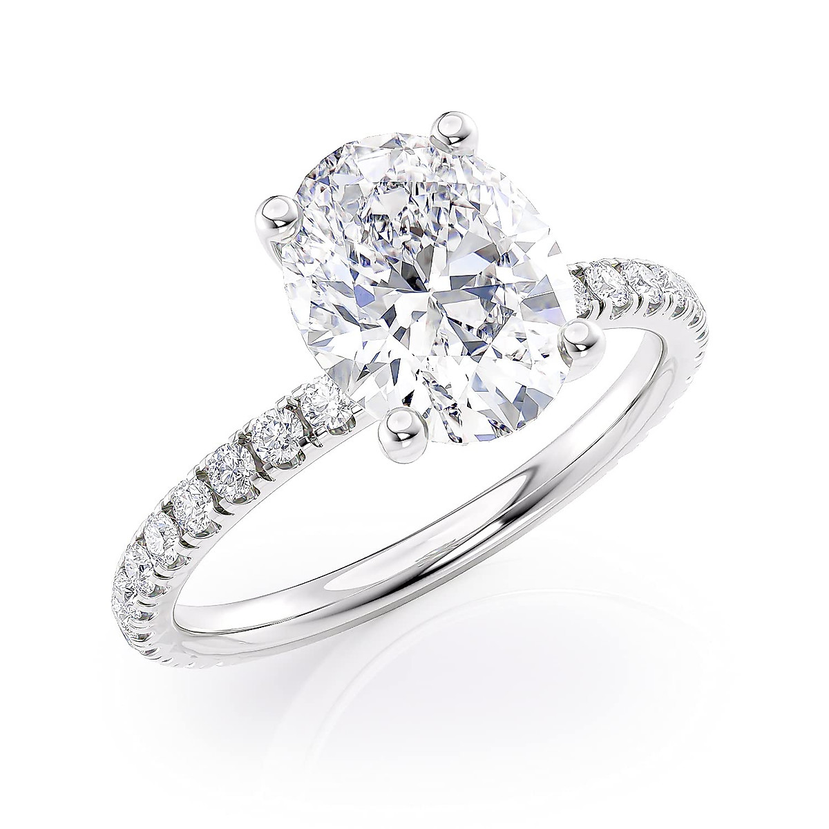 Beverly Hills Jewelers 2 Carat Oval Moissanite Engagement Ring - 1/4 Carat Round Natural Diamond - 14K White Gold (G-H/VS, G-H/SI, cttw, DEW) Anniversary Promise Ring for Women Size 7 Made in USA