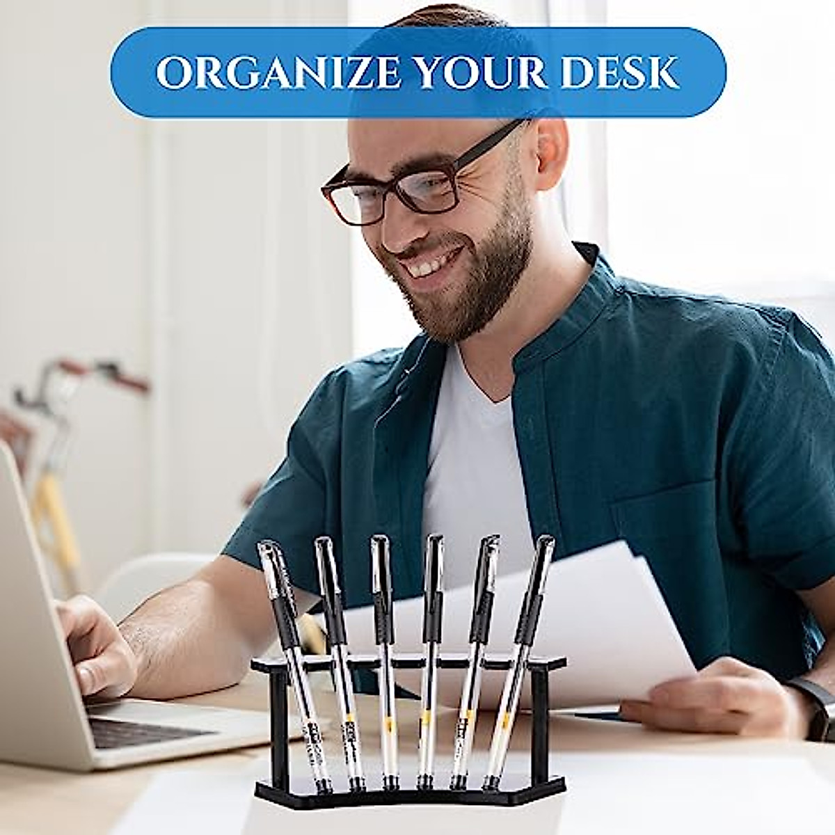 Ctosree 6 Pieces Plastic Pen Holder Display Stand 6 Slots Black Plastic Pen Holder 7 x 5 x 3 Inches Eyebrow Pen Stand Makeup Brush Rack Organizer for Home Office Desk School Supplies, Vertical