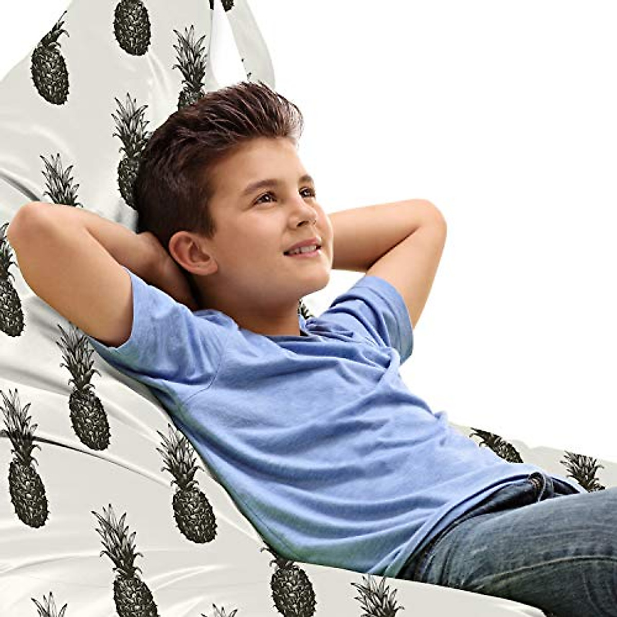 Ambesonne Tropical Lounger Chair Bag, Hand Drawn Sketch Illustration of Pineapples on Off-White Background, High Capacity Storage with Handle Container, Lounger Size, Charcoal Grey and Ivory