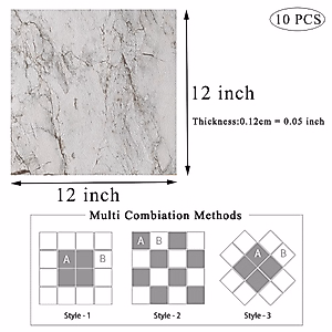 Norine Peel and Stick Floor Tile 12 x 12 Inch Self Adhesive Marble Vinyl Flooring Waterproof Removable Sticker Tiles for Bedroom Bathroom Kitchen, 10 Pack