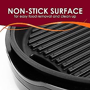 Elite Gourmet EMG6505G# Smokeless Indoor Electric BBQ Grill w/ Glass Lid, Dishwasher Safe, PFOA-Free Nonstick, Adjustable Temp, Fast Heat Up, Low-Fat Meals Easy to Clean, 12 Inch, Stainless