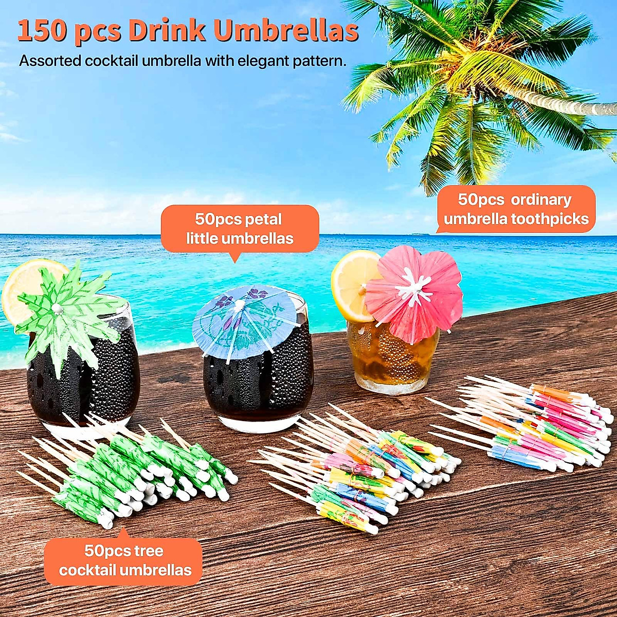 OFCOX Drink Umbrellas, Drink Umbrellas Cocktail Picks, Cocktail Umbrellas, Cocktail Umbrellas for Drinks, Cocktail Decorations for Drinks, Umbrella Drinks Sticks, Mini Umbrellas for Drinks. 150 PCS