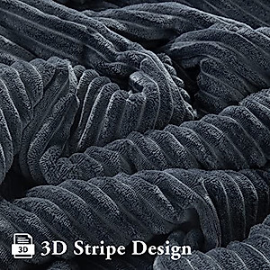 LBRO2M Sherpa Striped Fleece Bed Blanket, King Size Super Soft Fuzzy Plush Warm Cozy Fluffy Flannel Microfiber Couch Throw, Double Reversible Luxurious Blankets