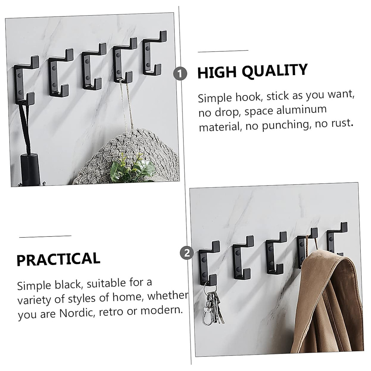 DOITOOL 6 pcs Household for Robe Shelves Heavy Hanger Hook Home Clo Coats Towel Hat Double Modern Key Stylish Bedroom Useful Durable Black Mounted Bathroom Entryway Rack Storage Coat