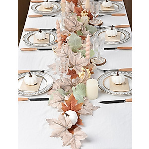 DearHouse 1Pcs Fall Garland Maple Leaf, 6Ft/Piece Hanging Vine Garland Artificial Autumn Foliage Garland Thanksgiving Decor for Home Wedding Fireplace Party Christmas (White)