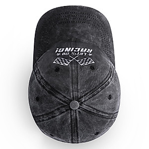 LAMCEPLU Race Hats for Men Women, Race Day Hat, Funny Racing Cap, Gifts for Race Car Fans, Adjustable Checkered Flag Embroidered Washed Cotton Sports Baseball Hat Grey