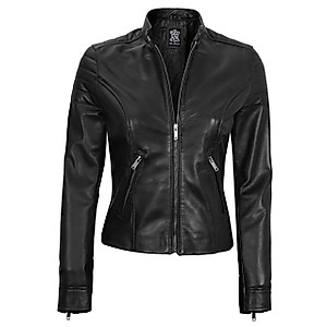 Blingsoul HRF Real Lambskin Black Leather Jackets For Women | [1309743] Carrie Black, M