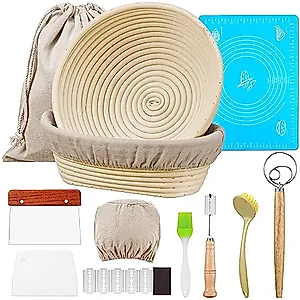 Yaomiao 13 Pcs Banneton Bread Proofing Basket Set, Bread Proofing Basket Rattan with Liner, Sourdough Bread Making Kits for Starter Professional Baker Gift (Round, Oval,9 Inch, 10 Inch)