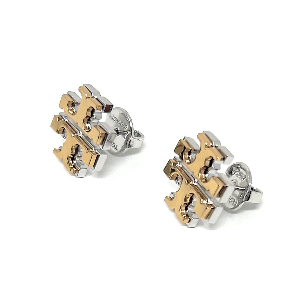 Tory Burch Extra Large Logo Stud Earring Two Toned Gold Silver 5/8'' WIde, Multi