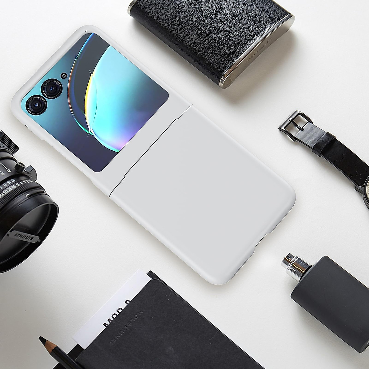 Yuanjing for Moto Razr 40 Ultra case (Screen Protector Included) Thin Hard PC Phone case for Moto Razr 40+ (White)