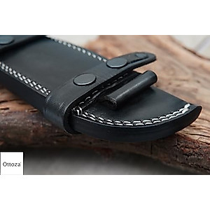 Ottoza Handmade Leather Knife Sheath LEFT HAND Bushcraft Knife Sheath - Hunting Knife Sheath - Survival Knife Sheath - Fixed Blade Knife Sheath Horizontal Carry Black TOP GRAIN LEATHER No:40