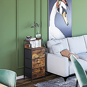 USJRAO Wood Veneer Fabric Dresser with 3 Drawers and Shelves Chests of Drawers Organizers Uint Storage Tower Side Table for Closet Bedroom Living Room Kitchen Entryway Steel & Rustic Brown