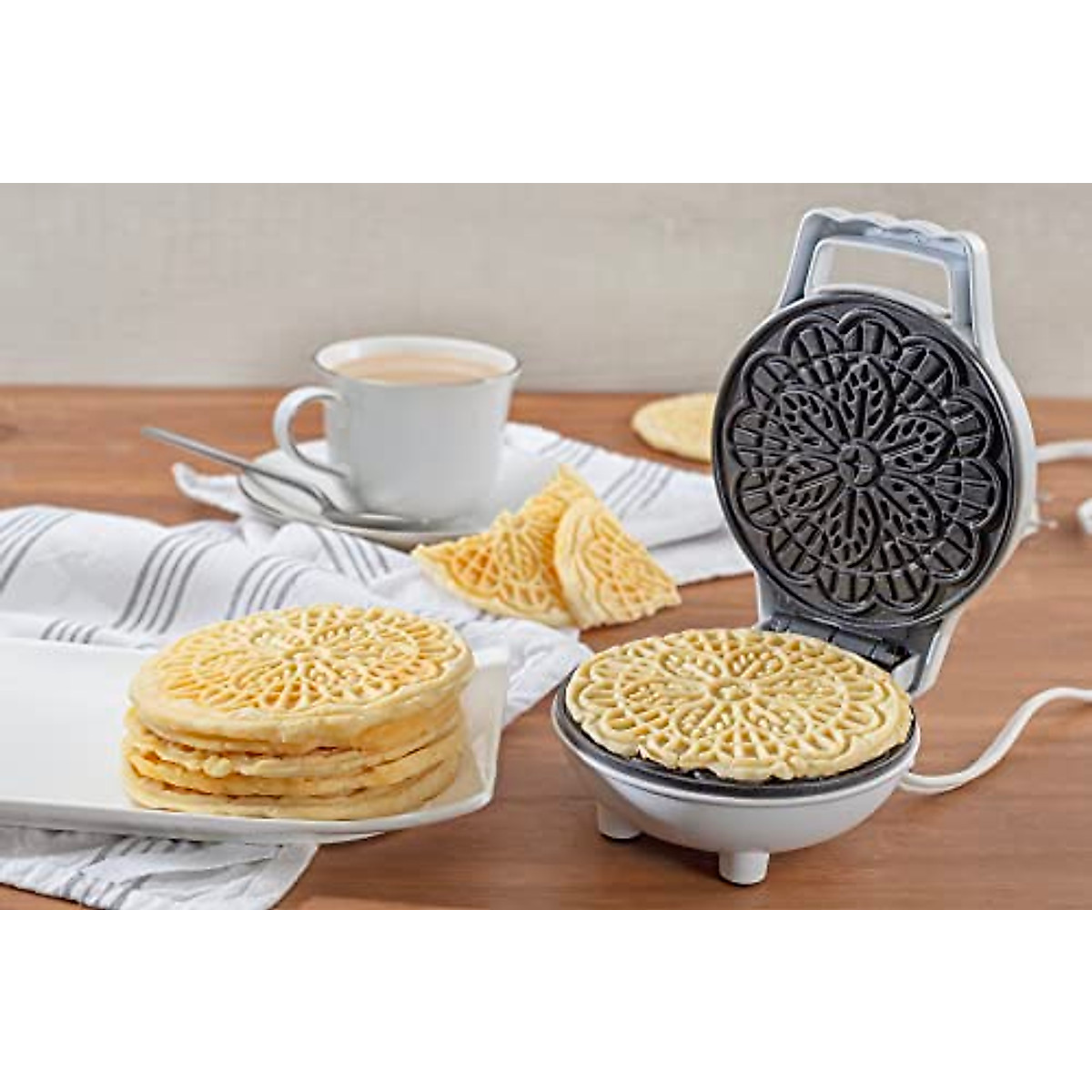 Mini Electric Pizzelle Maker - Makes One Personal Tiny Sized 4" Traditional Italian Cookie in Minutes- Nonstick, Easy to Use Press - Recipes Included- Must Have Dessert Treat for Summer Baking or Gift