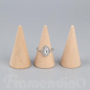 Framendino, 10 Pack Natural Wood Cone Ring Holder Finger Jewelry Display Stand Organizer DIY Craft Wooden (Vertical Shaped)