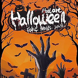 Medium Square Halloween Nails Press on Glossy Gradient Pink Fake Nails with Spider Net Skull Acrylic Glue on Nails Design Artificial False Nails Full Cover Stick on Nails for Women Girls 24Pcs