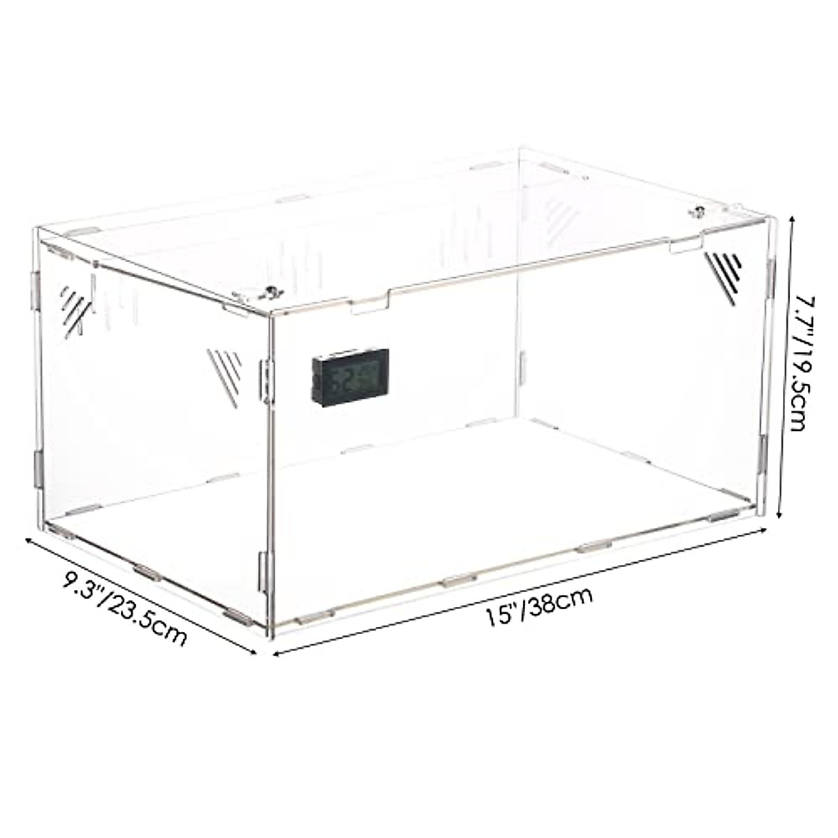 PetierWeit Reptile Terrarium Acrylic Reptile Tank with Temperature Hygrometer 15.3"x9.7"x7.6" Large Reptile Breeding Box Suitable for Tortoise, Horned Frog, Gecko, Chameleon, Snake, Hamster, Spider