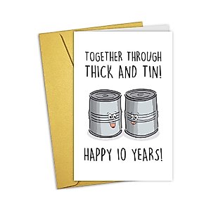 Nchigedy Tenth Anniversary Card for Him Her, Cute Tin Pun Anniversary Card, Funny Ten Years Card for Wife Husband