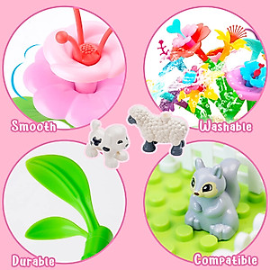 PREBOX Flower Building Toys Set for Toddler Girls - Birthday Gifts and Fine Motor Skills Toys for Kids Age 3 4 5 6 yr, STEM Crafts and Build a Garden with Insects and Animals