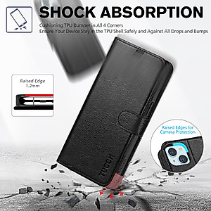 TUCCH Case for iPhone 15 Wallet Case, Kickstand [RFID Blocking] 4 Card Slots Protective TPU Interior Case, PU Leather Magnetic Shockproof Flip Cover Compatible with iPhone 15 6.1" 2023, Textured Black