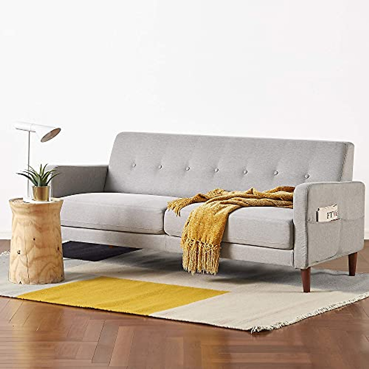 Mellow Adair Mid-Century Modern Loveseat/Sofa/Couch with Armrest Pockets, Light Grey