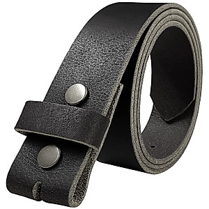 One Piece Full Grain Buffalo Leather Replacement Belt Strap 1-1/2" wide (Black, 52)