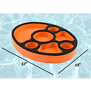 Polar Whale Floating Spa Hot Tub Bar Drink and Food Table Orange and Black Refreshment Tray for Pool or Beach Party Float Lounge Durable Foam 17 Inches Oval 7 Compartment