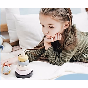 Wooden Stacking Toys for 2 3 4 Year Old, Unisex Toddler Toys, Baby Boy Toys, Montessori Toys for 2 3 4 Year Old, Rings Stacker, Educational Learning Stacking Tower, Wooden Toys (Rabbit Topper)