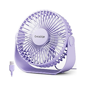 Gaiatop USB Desk Fan, 3 Speeds Portable Small Fan with Strong Airflow, 5.5 Inch Quiet Table Fan, 90° Rotate Personal Cooling Fan For Bedroom Home Office Desktop Travel (Purple)
