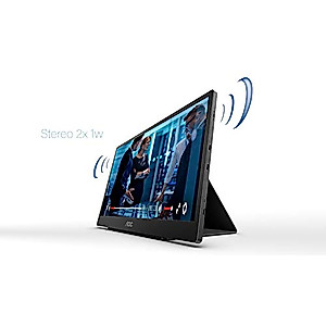 AOC 16T2 15.6" Full HD (1920 x 1080) Touch-enabled portable IPS monitor, USB-C and Micro HDMI inputs, Built-in battery, Stereo speakers, SmartCover, AutoPivot, VESA. For laptops, PC, Mac, consoles