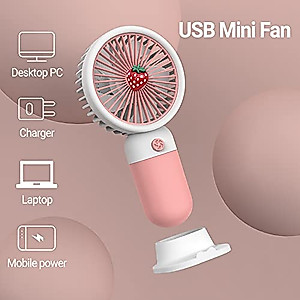 Tuelaly Cute Mini Fan Kawaiis Hand Fan Portable Desk Fan Rechargeable Summer Fruit Phone Rack for Women Girls Dorm Strawberry