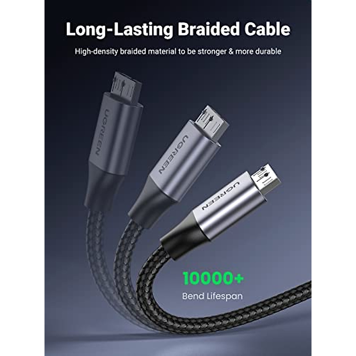 UGREEN Micro USB 3.0 Cable, USB 3.0 A to Micro B Cord Nylon Braided External Hard Drive Cable Compatible with Samsung Galaxy S5, Note 3/Pro 12.2, Western Digital, Toshiba, My Passport, etc 1.5 FT