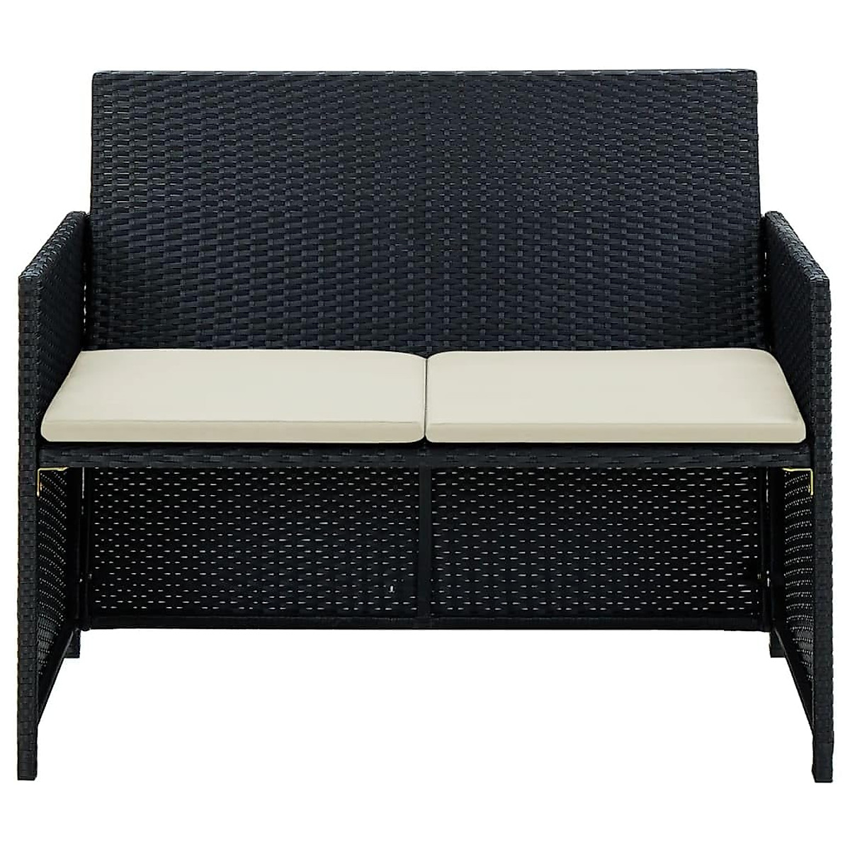 vidaXL Black 2-Seater Patio Sofa with Cushions - Weatherproof Poly Rattan Garden Seating Furniture with Removable Cushions - Outdoor Comfortable and Stylish