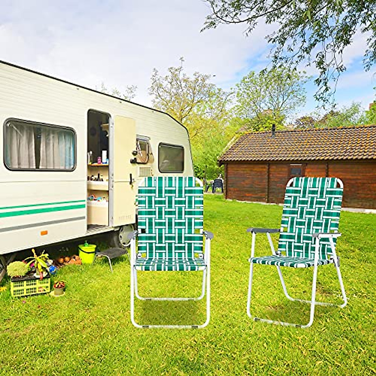 AFFAVON Folding Lawn Chairs Patio Chairs Beach Chairs 2 Packs - Lightweight, Sturdy, Comfortable, Portable, and Stylish Webbed Camping Chairs for Yard, Garden (Light Green)