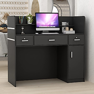 DiDuGo Reception Desk Counter Desk for Checkout & Retail, Front Counter Table with Large Storage, Silver Tapes, for Office Boutique Spa Black (47.3”W x 18.3”D x 43.3”H)