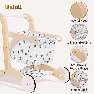 Wooden Baby Walker - Shopping Cart Activity Walker for Boys and Girls, Stand & Learn Push Walker for Toddlers 1-3 Years Old
