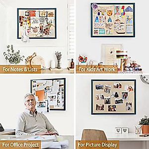 Miratino Bulletin Board 23x18 inch Large with Linen Wood Boards Wall Decor Hanging Pin Wood Framed Display Bulletin Cork Photo Picture Board Light for Room School Office Bedroom 20-Pushpin Dark Blue