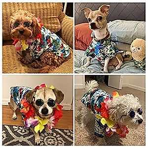 3 Pieces Pet Dog Hawaiian Costume, Includes Puppy Dog's Cool T-Shirts Summer Clothes, Funny Cute Dog Retro Fashion Sunglasses and a Colorful Wreath for Small to Medium Dog (Green Series)