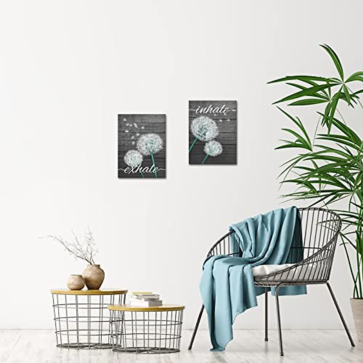 HOMEOART Farmhouse Decor Inhale Exhale Wall Art Dandelion Flower Painting Canvas Prints Yoga Room Meditation Room Decor Framed (12"x16"x2 Panel)