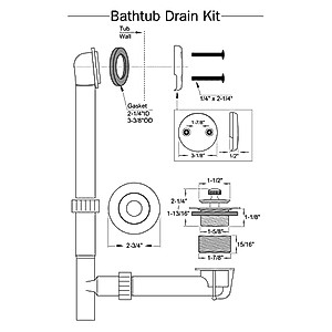HANEBATH Brass Tub Drain Kit with Two-Hole Bathtub Overflow Cover, Matte Black