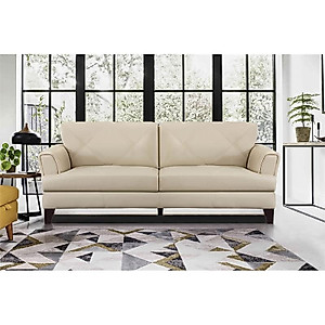 Lexicon Thierry 19" Modern Plywood and Leather Sofa in Cream Finish