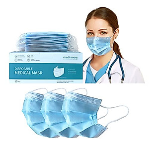 Medi-More Face Masks, Light Blue Face Mask for Men and Women, 50 Count
