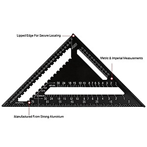 12 Inch Triangle Ruler, Aluminum Square Ruler Carpenter Layout Tool, Woodworking Metal Square Ruler