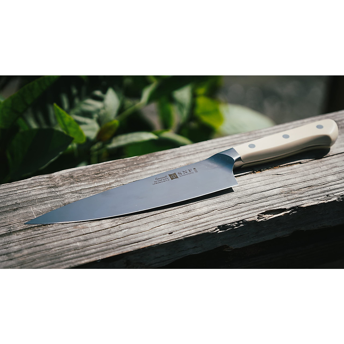 SNFSchneidteufel Gourmet 8 inch Chef Knife Made with X50CrMoV15 German Stainless Steel Blade and White Ergonomic Triple Rivet Classic Handle Design