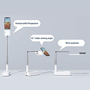 Bibabala Phone Stand for Video Recording Extendable Selfie Stand 360° Rotation with Phone Holder Foldable 7 Brightness LED Light for Live Streaming Photography Reading(White)