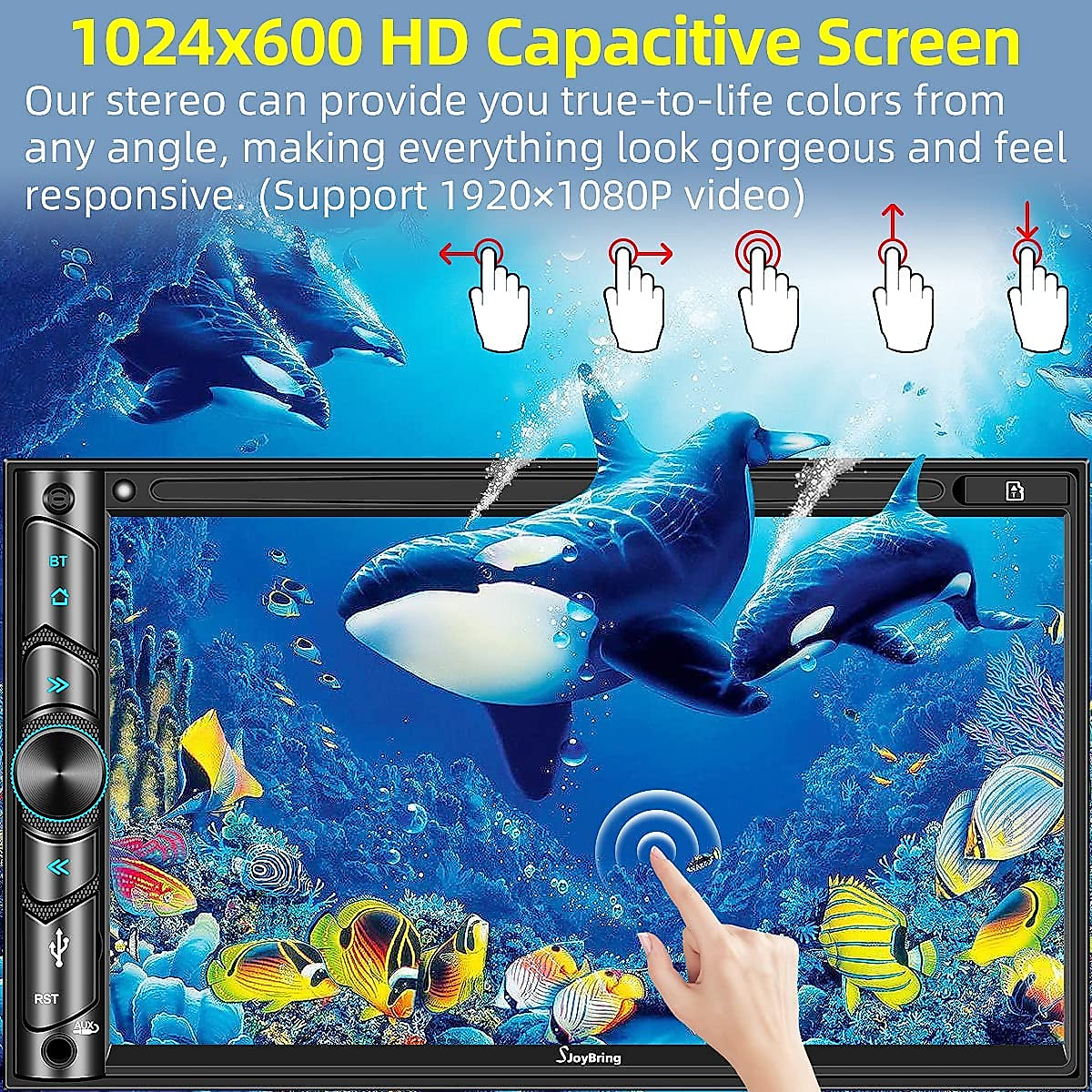 Double Din Car Stereo with Mirror Link for iOS & Android, 7" Full HD Capacitive Touchscreen Carplay, Support Backup/Front Camera, Bluetooth 5.0, Steering Wheel, AM/FM Car Audio Receivers