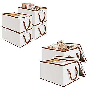 LoforHoney Home Bundle- Storage Bins with Cotton Rope Handles Large Beige 4-Pack, Storage Bins with Lids Large Beige 2-Pack