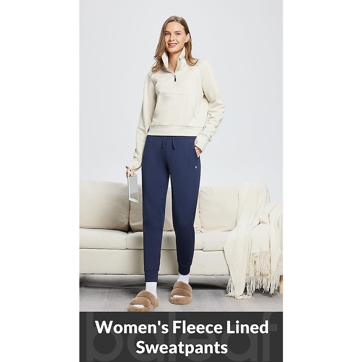 BALEAF Women's Fleece Lined Pants Water Resistant Winter Thermal Warm High Waisted Joggers Sweatpants Hiking Running Leggings Black M