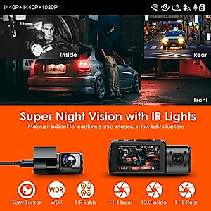 Vantrue N4 3 Channel 4K Dash Cam, 4K+1080P Front and Rear, 1440P+1440P Front and Inside, 1440P+1440P+1080P Three Way Triple Car Camera, IR Night Vision, 24hr Parking Mode, Capacitor, Support 256GB Max