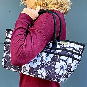 meori Large Portable Craft Tote Bag Caddy Organizer Structured Bottom Zipper Pocket Sewing Paper Art Quilting Padded Handles (Moody Floral)